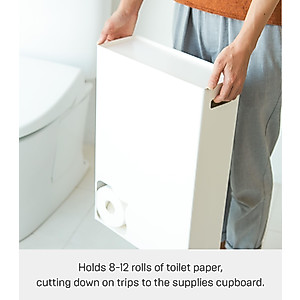 Yamazaki Home Toilet Paper Stocker - Bathroom Storage Organizer Dispenser Not for Jumbo Rolls Steel One Size White