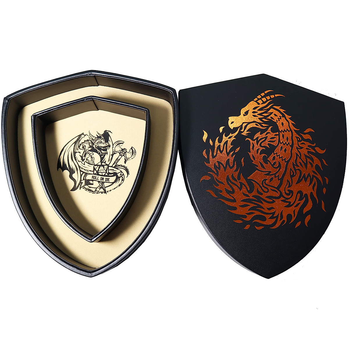 Fantasydice Shield Dice Tray Chromatic Fire Dragon with Lid and Dice Staging Area- Holds 6 Sets(7 Dice Set/Standard) for All Tabletop Games