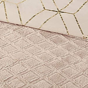 Intelligent Design Ainsley Comforter Set-Geometric Metallic Print to Faux Fur Reverse Trendy All Season Hypoallergenic Bedding, Matching Sham, Twin/Twin XL, Blush 2 Piece (ID10-1761)