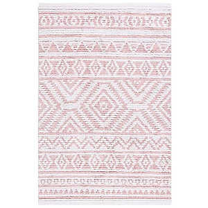 Safavieh Augustine Collection Area Rug - 5' x 7'7", Ivory & Pink, Moroccan Boho Tribal Fringe Design, Non-Shedding & Easy Care, Ideal for High Traffic Areas in Living Room, Bedroom (AGT849U)