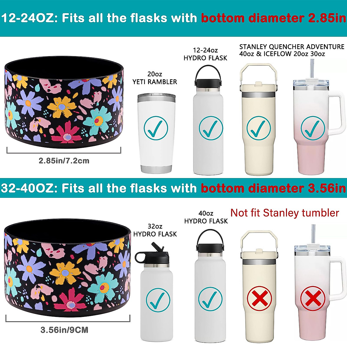 HEYSKAY Protective Flask Silicone Boot 12-24oz for Hydro Flask Water Bottle Bottom Cover Base, and Compatible with Stanley, Yeti, Simple Modern and Other Water Bottle with 2.85inch Bottom Diameter