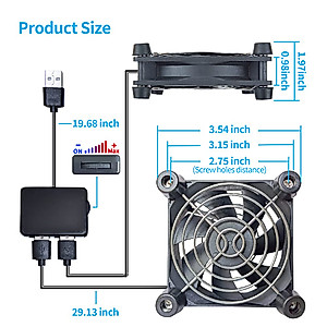 USB Computer Fan Electronics Cooling Fan DC 5V 80mm Computer Fan USB Cooling Fan for Computer Case CPU Routers Receiver Cabinets Cooling (2 Pack)