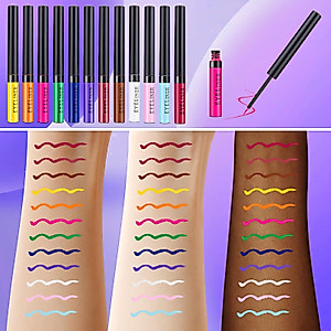 Spdoo Colored Liquid Eyeliners 12 Colors Colorful Liquid Eyeliner Set, Matte Colorful Eye Liner Liquid Color Eyeliner Eye Makeup Smudgeproof Long Lasting Gel Eye Liner Gift Kit for Women