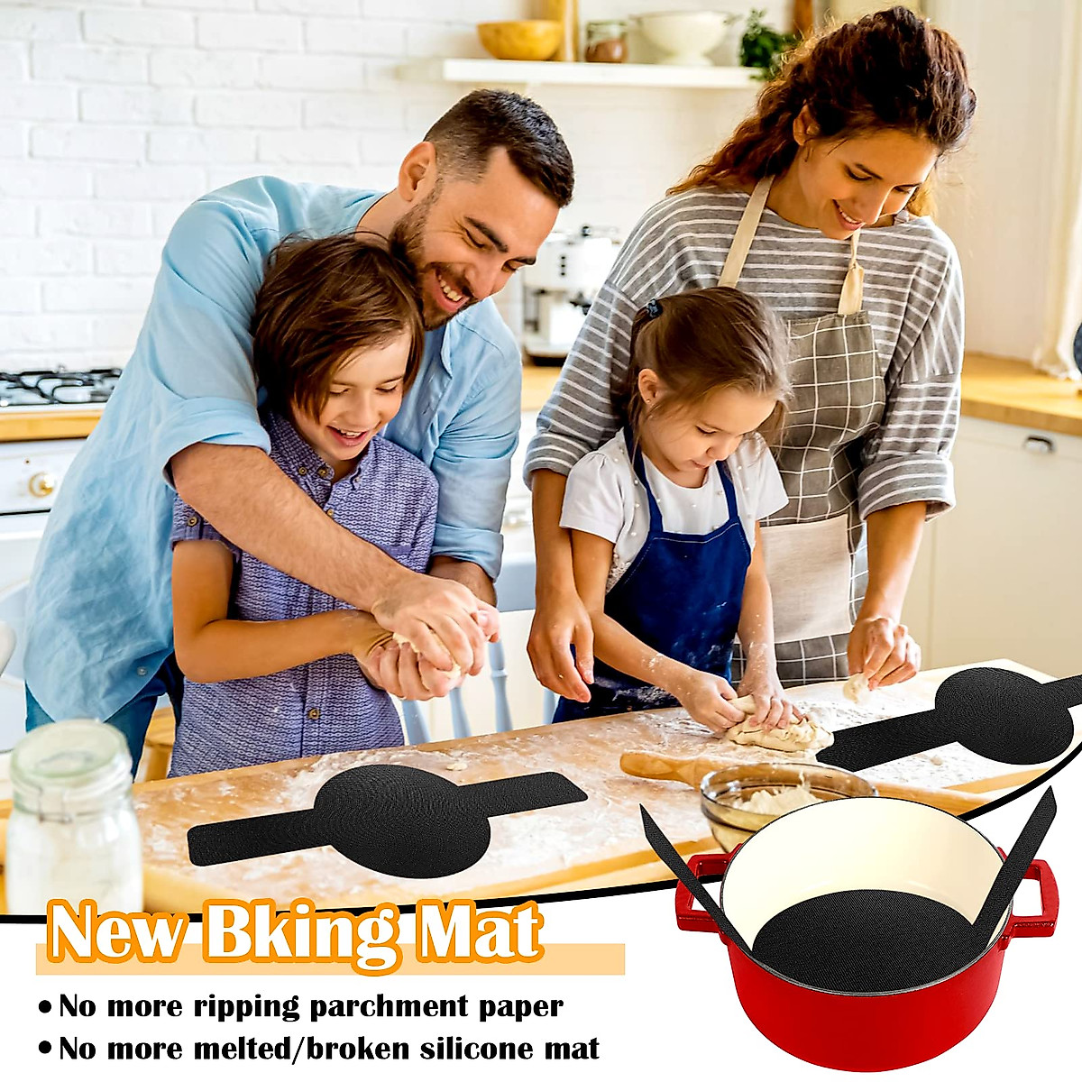 AIERSA 2Pcs Baking Mat for Dutch Oven Bread Baking, Reusable Non-stick Bread Sling, 6.3In Long Handle for Easy Transfer of Sourdough,Bread Making Tools and Supplies,Alternative to Silicone Baking Mat