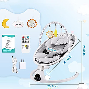 Baby Swings for Infants, Bluetooth Baby Bouncer with Built-in Lullabies and Timer Function, 5 Swing Options Baby Chair for Newborn Infants to Toddler 0-9 Months, 5-20 lbs