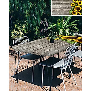 Rectangle Tablecloth for Outdoor, Waterproof Stain-Resistant Table Cover for 6 Foot Tables, Vintage Wood Grain Summer Sunflower Elastic Stretch Stitched Tightly and Sturdiness Table Cloth 32x72inch