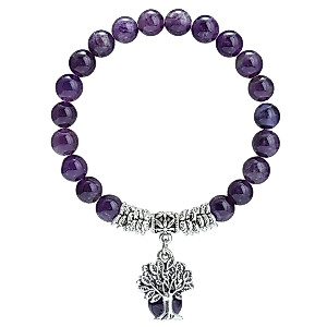 TUMBEELLUWA Beaded Bracelets Semi Precious Stone Yoga Beads Healing Crystals Tree Charm Chakra Bracelet Handmade Jewelry for Women,Amethyst