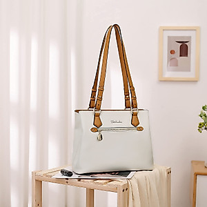 BOSTANTEN Women Handbag Genuine Leather Soft Designer Top Handle Purses Bundle with Women Leather Wallet RFID Blocking Small Bifold Wallet with ID Window