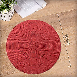 Noctiflorous Round Braided Placemats 15 Inch Round Table Mats Set of 6 for Dining Tables Natural Woven Rustic Heat Resistant Place Mats for Valentine's Day(Red Shine)