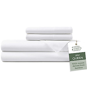 Hotel Sheets Direct 100% Bamboo Sheets - Queen Size Sheet and Pillowcase Set - Cooling, 4-Piece Bedding Sets - White