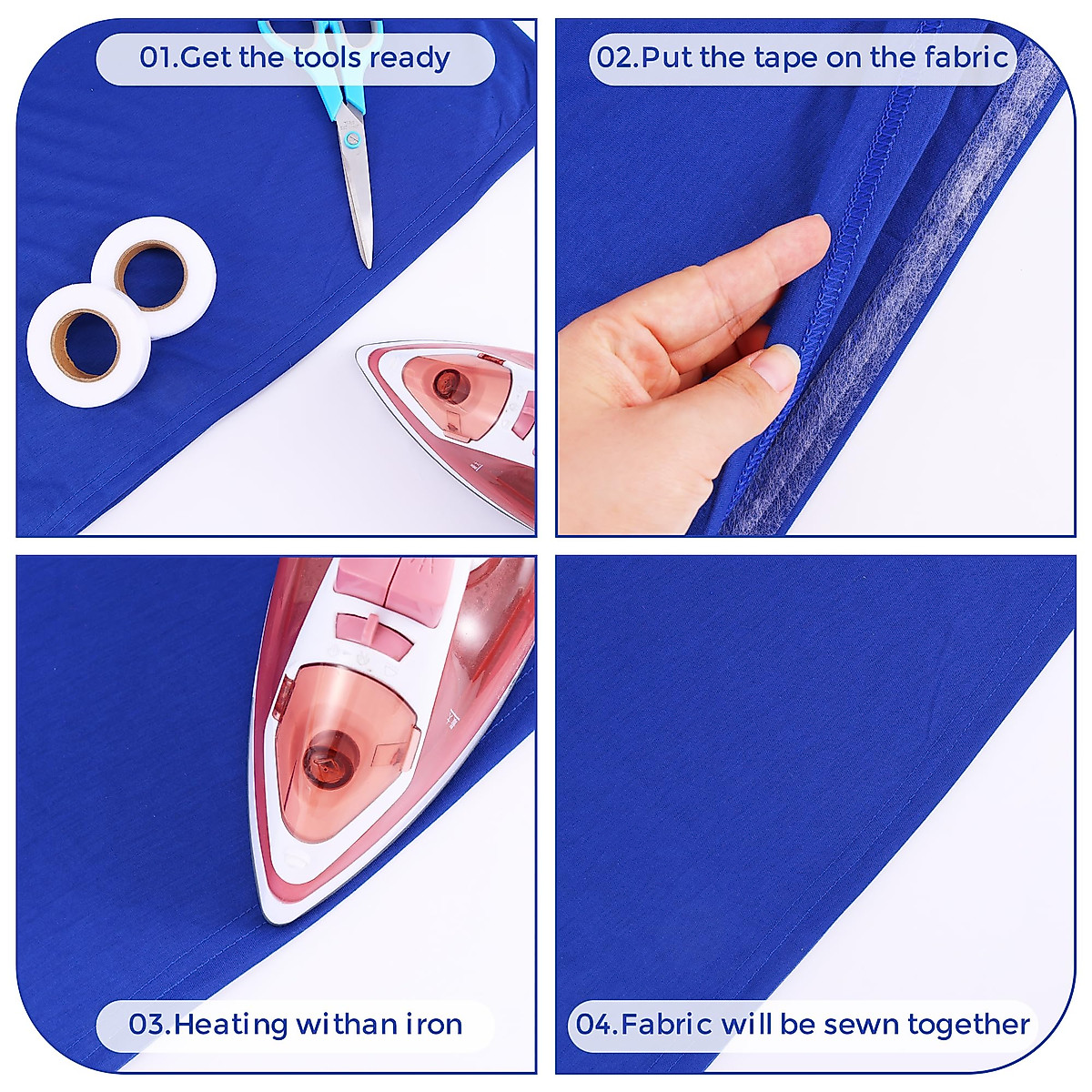 UWEME 6 Rolls Iron On Hemming Tape - Adhesive Hem Tape for Pants Dresses Clothes Curtains, Fabric Tape No Sew Hemming Tape, White, Black