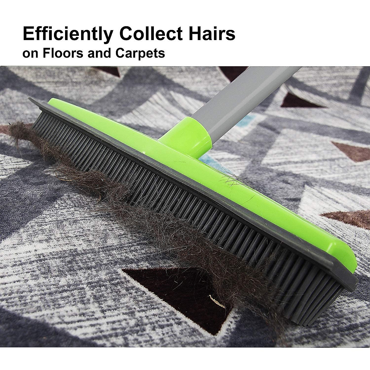Push Broom Long Handle Rubber Bristles Sweeper Squeegee Edge 59 inches Non Scratch Bristle Broom and Push Broom Stiff Indoor Outdoor Rough Surface Floor Scrub Brush 17.7 inches Wide 61.8 inches