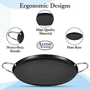 Alpine Cuisine Nonstick Round Paella Pan, 13-Inch, Black Carbon Steel, Oven Safe, Non-Magnetic