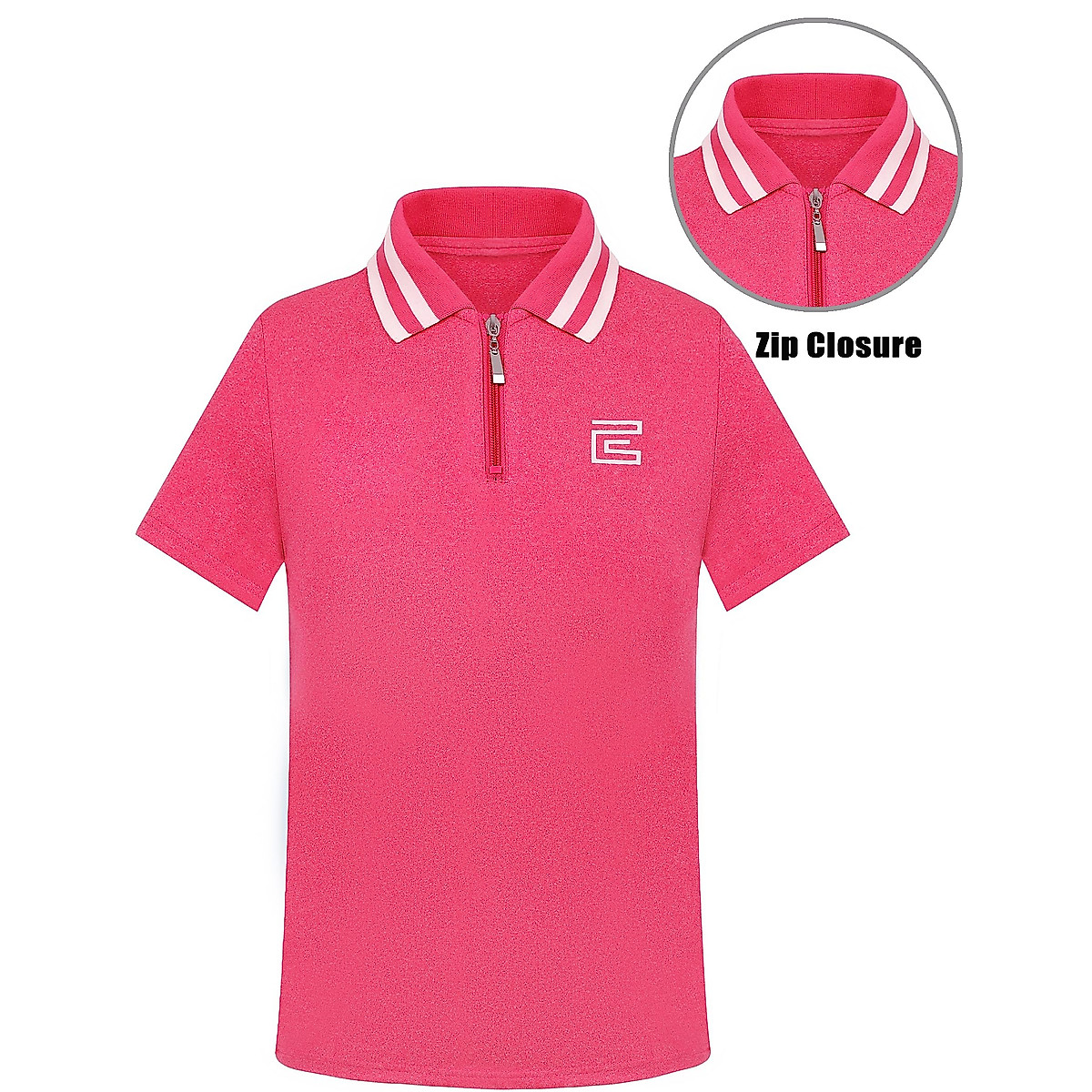 EXARUS Girls' Short Sleeve Golf Tennis Polo Shirts Kids 1/4 Zip Athletic Workout Quick Dry Golf Clothes UPF 50+ T-Shirts Rose 8 Years