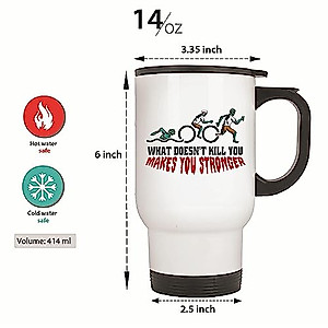 Zombie Gift Funny Athlete Training Quote for Zombie Lovers What Doesn t Kill You Makes You Stronger 14oz Steinless Steel Travel Mug