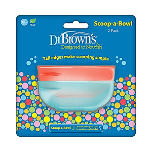 Dr. Brown’s Designed to Nourish Soft-Grip Spoon and Fork Set, Coral and Scoop-A-Bowl, Baby and Toddler Food and Cereal Bowl, BPA Free - 2-Pack