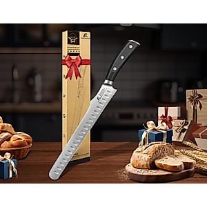 CoquusAid Bread Knife for Homemade Bread, 10.6 Inch Multifunction Serrated Knife, Razor Sharp Slicer, Forged High Carbon German Steel, Full Tang Ergonomic Handle Design for Sourdough Turkey Fruit