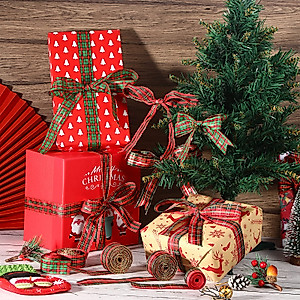 Tatuo 5 Rolls 30 Yards Christmas Red Plaid Ribbon Gingham Check Wired Edge Wrapping Ribbon Tartan Decor for Christmas DIY Crafts Present Wrapping Gift Home Decorations Bows(1 Inch Wide)