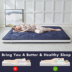 Heimorn Japanese Floor Futon Mattress - Thicken Sleeping Foldable & Portable Roll up Camping Mattress, Blue Full