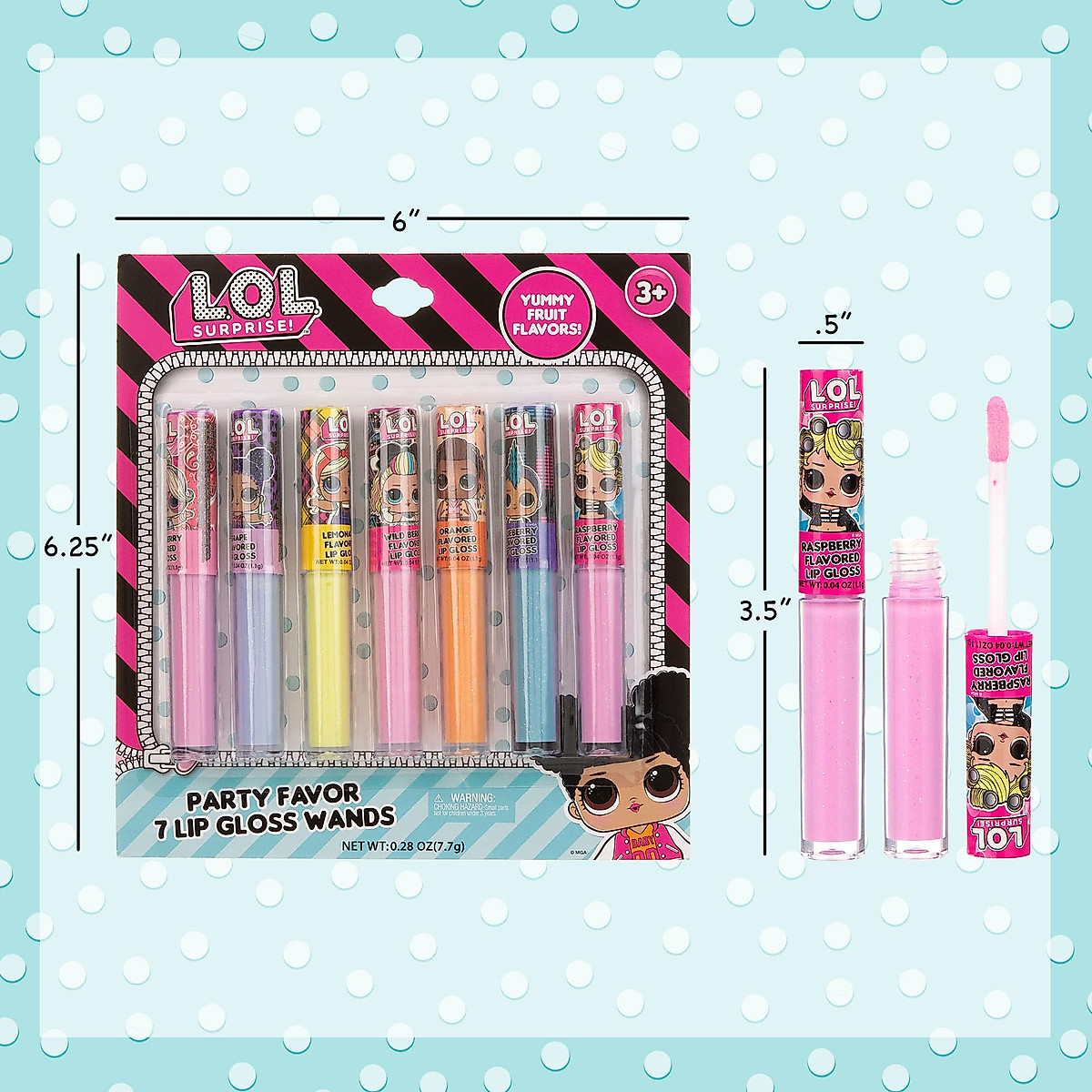 L.O.L Surprise! 14pc Lip Gloss for Girls, Lol Lip Gloss Set Value Pack, 14 Assorted Fruit Flavored Lip Glosses, Non Toxic, Kid Friendly, Party Favors, Gift For Kids