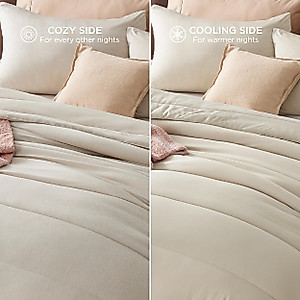 Bedsure Queen Comforter Set - Cooling and Warm Bed Set, Linen Reversible All Season Cooling Comforter, 3 Pieces, 1 Queen Size Comforter (88"x88") and 2 Pillow Cases (20"x26")