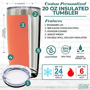 My Personal Memories Customized Personalized Stainless Steel Travel Tumbler with Lid - Engraved Double-Wall Vacuum Insulated for Him, Her Your Custom Text (20 oz, Coral)