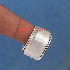 Spinner Dome Ring Sterling Silver For Women Meditation Ring Spinning Thick Wide Band Worry Fidget Anxiety Ring (5.5)