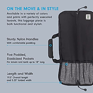 Messermeister Preservation 5-Pocket Knife Luggage, Black - 5 Elasticized, Reinforced Pockets for Culinary Tools - Holds Up to 18” Knife - Made From 100% Recycled Water Bottles