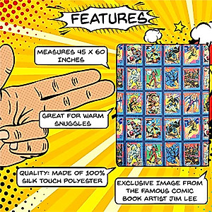 Marvel X-Men Characters Comic Cards Fleece Soft Throw Blanket| Measures 60 x 45 Inches