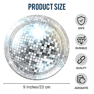 durony 150 Pieces Silver Disco Ball Paper Dinner Plates 70s Silver Foil Disposable 9-Inch Plates 80s 90s Disco Paper Tableware for Disco Bachelorette Groovy Birthday Wedding Party Decorations