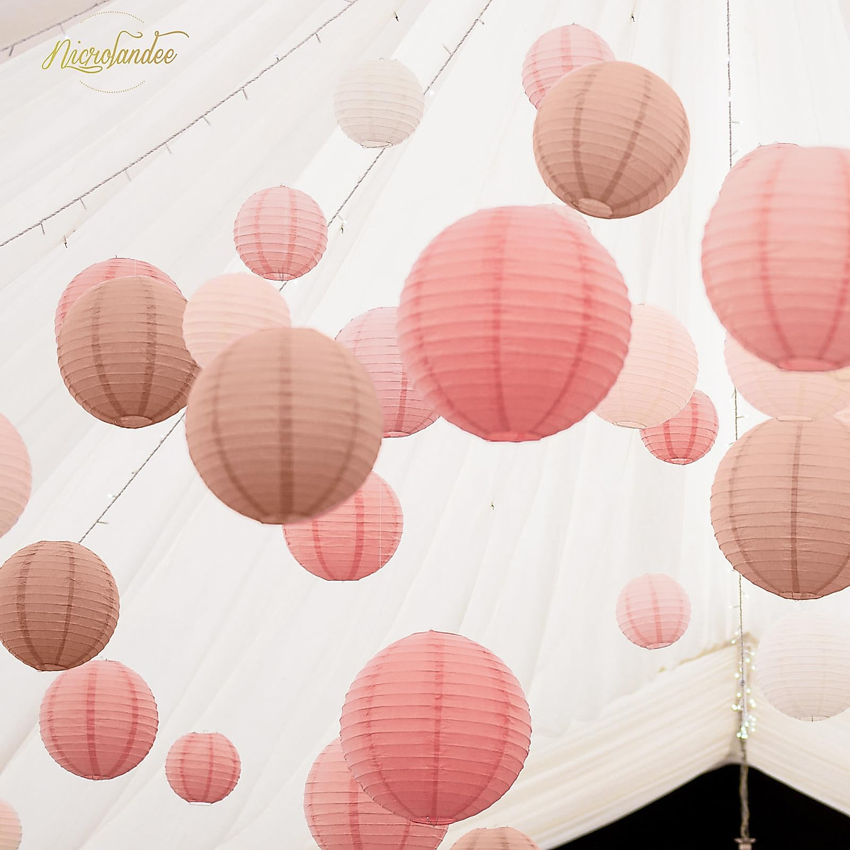NICROLANDEE Wedding Party Decorations - 12PCS Rose Gold Vintage Floral Paper Lanterns Hanging Decorations for Engagement, Anniversary, Bridal Shower, Baby Shower, Bachelorette, Birthday Party