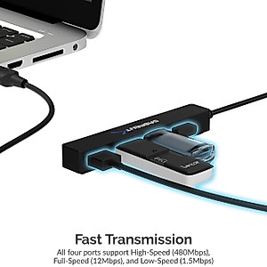 SABRENT 4 Port Portable USB 2.0 Hub + 4-Port USB 2.0 Hub with Individual LED lit Power Switches
