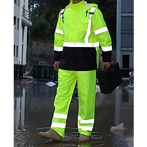 sesafety Hi Vis Rain Jacket, Class 3 High Visibility Rain Gear for Men, Rain Suits for Men Waterproof with Nterior Mesh, Zipper, Yellow (L/XL)