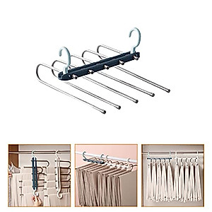 Cabilock 1pc Multifunctional Slip Steel Rack Hanger Jean Pants Open Layer Traceless Non- Blue Multi- Non Belt Household Saving Drying Adjustable for Trousers Ended Clothes Hangers