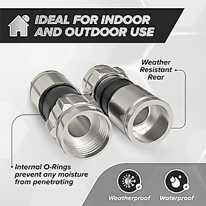 THE CIMPLE CO Coaxial Cable Compression Fitting - 10 Pack Connector - for RG6 Coax Cable - with Weather Seal O Ring and Water Tight Grip