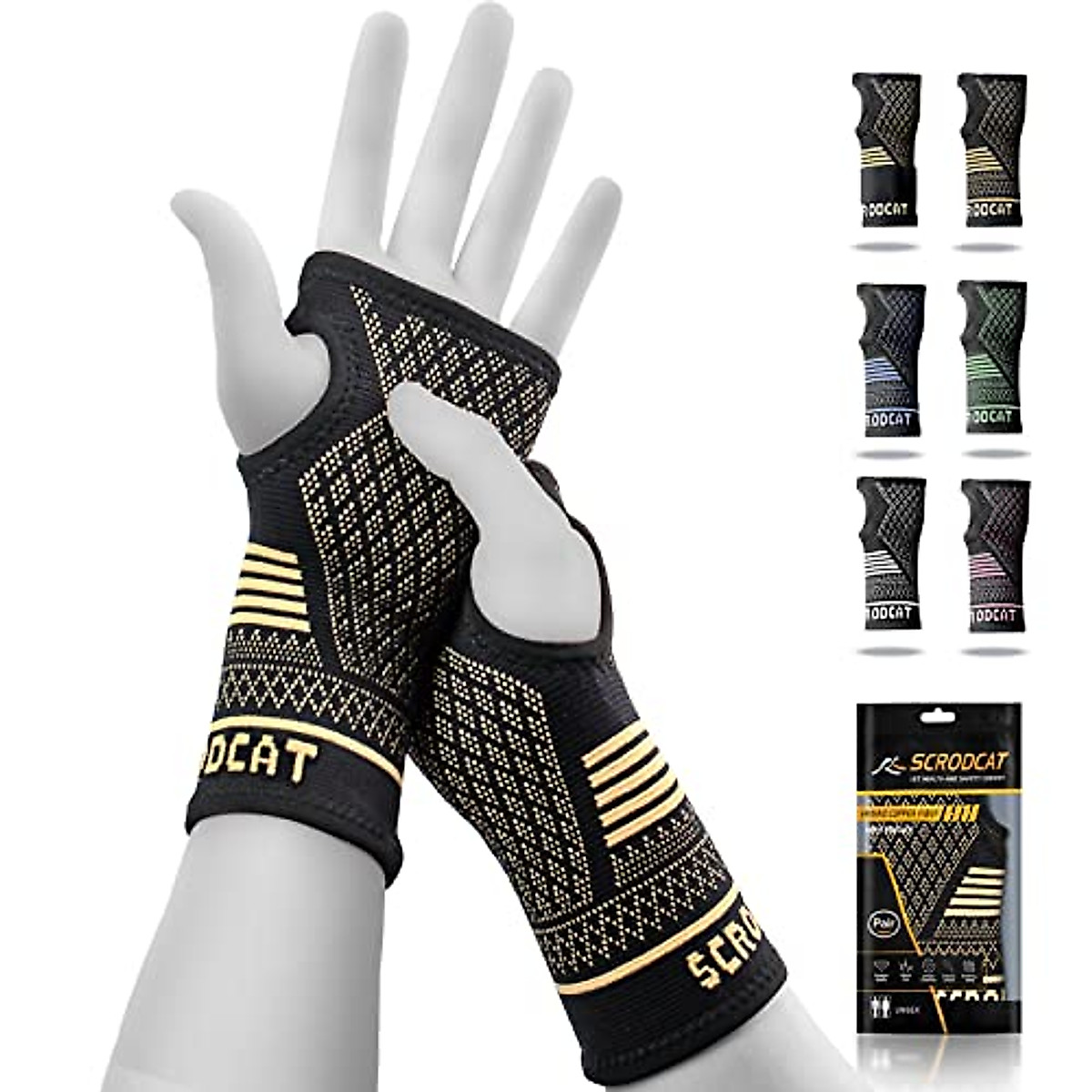 Scrodcat Copper Wrist Compression Sleeves (1 Pair) Breathable and Comfortable Carpal Tunnel Wrist Brace for Arthritis, Tendonitis, Sprains, Workout Wrist Support for Women and Men (M)