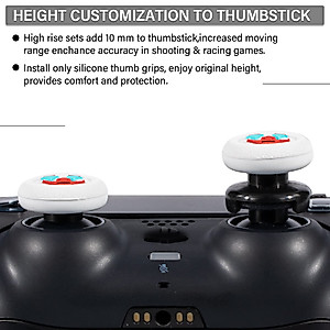 Playrealm FPS Thumbstick Extender & Texture Rubber Silicone Grip Cover 2 Sets for PS5 & PS4 Controller (Joker White)