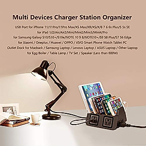 UDOLI 5 USB Ports Charging Station Organizer for Multiple Devices Fast Charging Desktop Stand for Apple Android Phone Tablet 1600W 2 AC Power Outlets Charger Dock for Home Office 3 Prong Cord Black