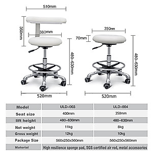 360° Rotation Armrest PU Leather Saddle Stool Salon Chair Height Adjustable - Dental Assistant Stool
