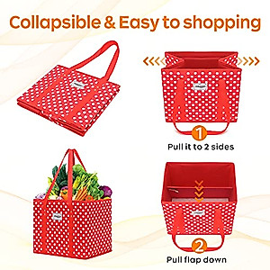 MVSCOCEAN Reusable Grocery Bags, Shopping Cart Bag,Heavy Duty,Hard Bottom Foldable Trunk Organizer,Set of 3 (Polka Dot Red)