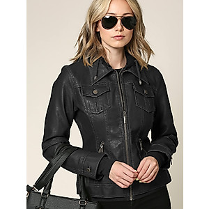 Made By Johnny MBJ WJC664 Womens Faux Leather Jacket with Hoodie M Black