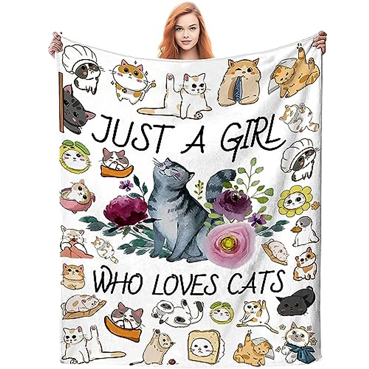 Cat Blanket Ultra Soft Flannel Throw Blanket Just a Girl Who Loves cat Blankets Cat Gifts for Cat Lovers Cozy Lightweight Blankets for Women Kids Adults 50"X 40"
