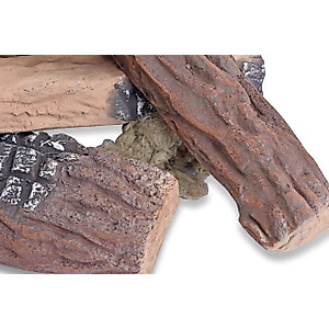 Chesio Ceramic Fire Log Set - 10 Piece Indoor Fireplace Logs - Complete with Rockwool Glowing Embers