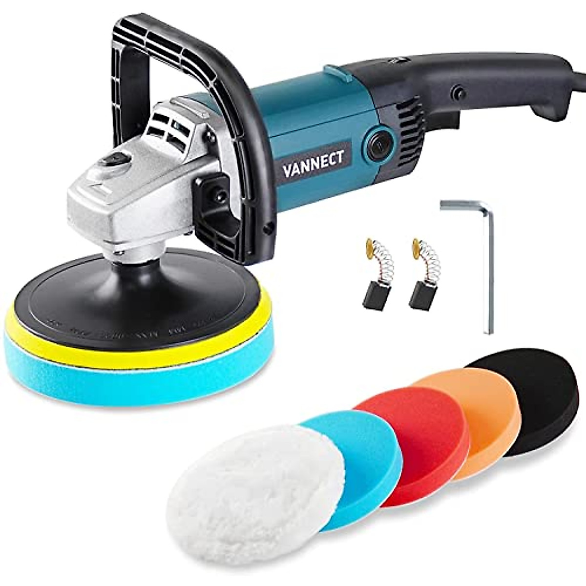 Buffer Polisher, 1200W 7-inch Car Polisher with 6 Variable Speed, 5 Foam Pads, Detachable Handle and Safety Lock Car Buffer Polisher Ideal for Car Sanding, Polishing, Waxing (Upgraded)