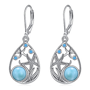 Starfish Beach Earrings for Women Sterling Silver Larimar Teardrop Earrings (larimar)
