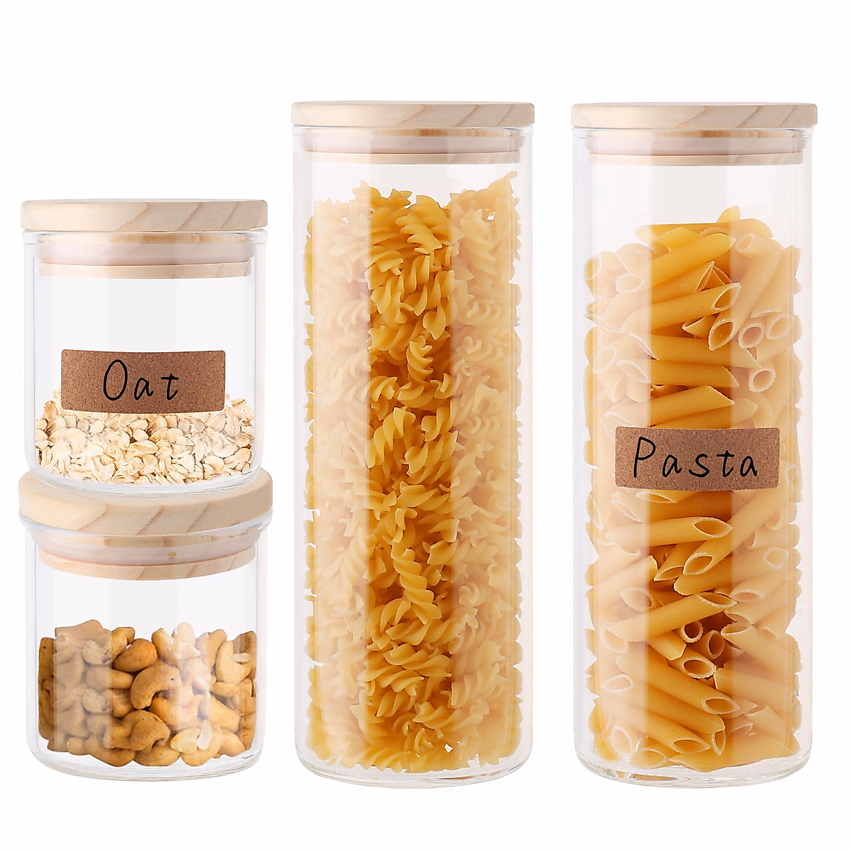 Utile 4 Pcs Heavy Wall Glass Food Jar Set with Lid, 2 Pcs Vol.440ml/14.9oz, 2 Pcs Vol.1080ml/36.5oz, Glass Airtight Food Storage Canisters for Oats, Coffee and More 4045.2001.1