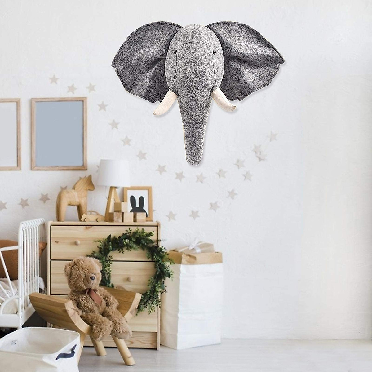 Pipuxi CYOIDAI Window-Pick Elephant Stuffed Animal Head Wallmounted Plush Toy Elephant Plush Head Hanging Wall Decor Safe Soft for Children Nursery Or Bedroom Decoration Outgoing