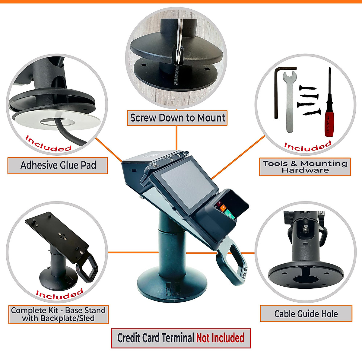 HILIPRO Swivel Point of Sale Stand for Pax A30 Credit Card Terminal - Complete POS and Contactless Payment kit