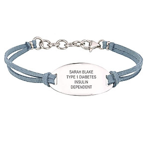 Sterling Silver Mingle on Slate Suede Medical ID Bracelet… (Red, stainless-steel)