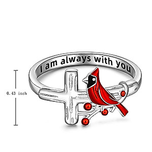 Cardinal Ring Cardinal Appear When Angels Are Near Cross Red Bird Spiritual Rings for Women Sterling Silver Memorial Gifts for Loss of Loved One Size 6
